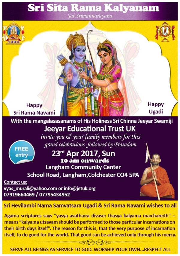 23rdApril-Colchester-Sri Sita Rama Kalyanam – Jeeyar Educational Trust UK